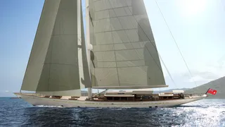 Classic sailing sloop Rainbow II underway at Turquoise Yachts
